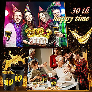 Patelai 48 Pcs Birthday Cups Anniversary Cups, 12 Oz Gold and Black Plastic Cups for Parties, Gold and Black Plastic Stadium Cups for Birthday Decorations Anniversary Wedding Party Favors (30th)