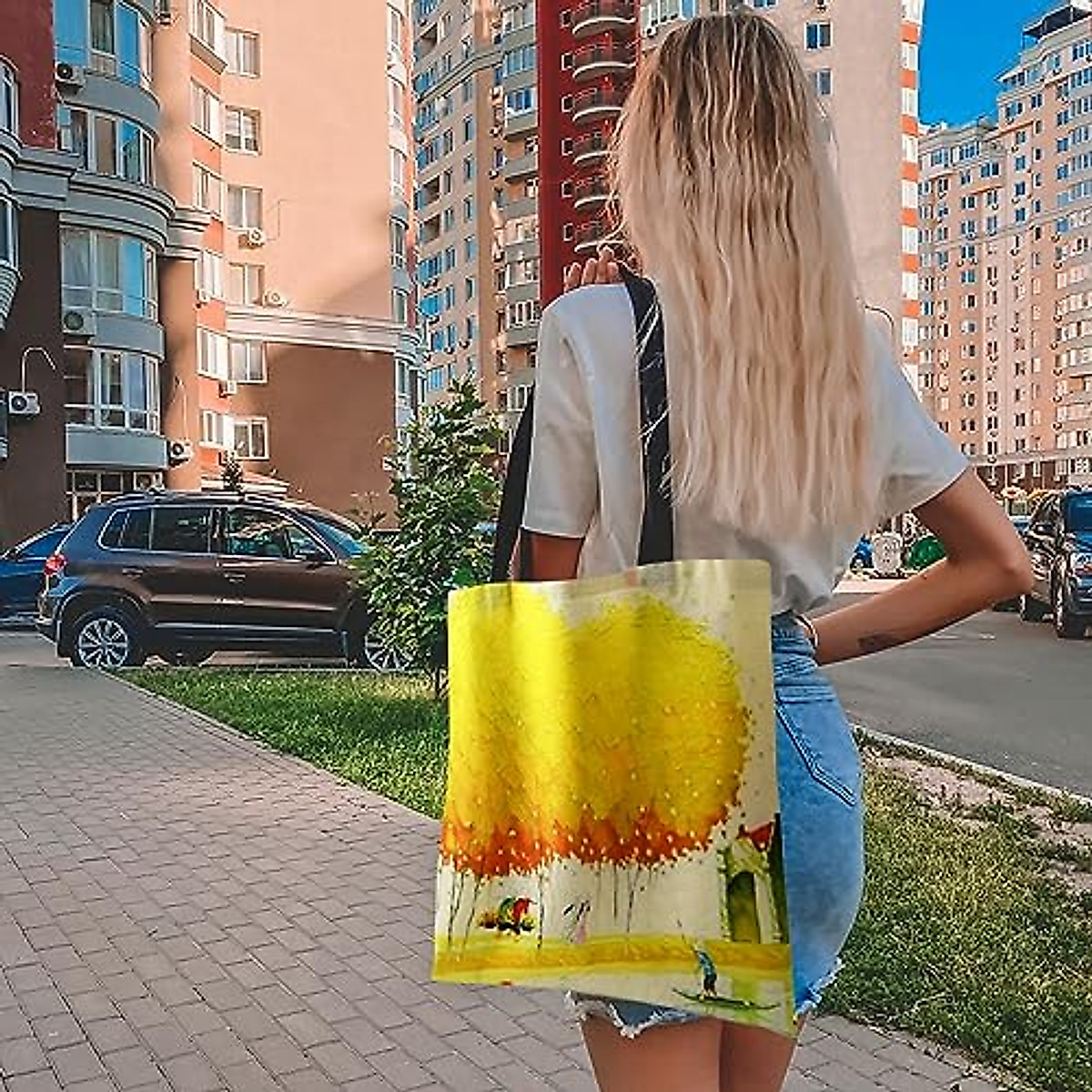 KaiTingu Canvas Tote Bag for Women - Aesthetic Reusable Eco Grocery Shopping Tote Bag - Yellow - 15.7" x 15.7" - Women's Department
