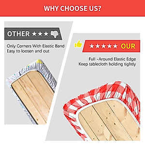 Raweao Picnic Table Cover with Bench Covers - 3 Piece Fitted Picnic Table Cover with Elastic Band and Flannel Backing, Picnic Table Cover for Outdoor, BBQ, Camping (30 X 72 Inch, Red)