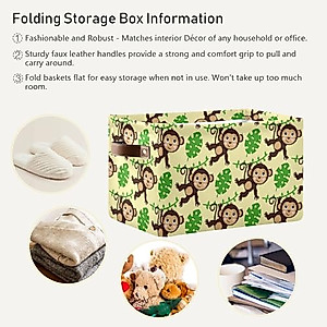 Monkey Leaves Storage Basket Bins Foldable Decorative Storage Box Laundry Hamper Baskte Storage for Playroom Living Bed Room Office Clothes Nursery,1 pcs