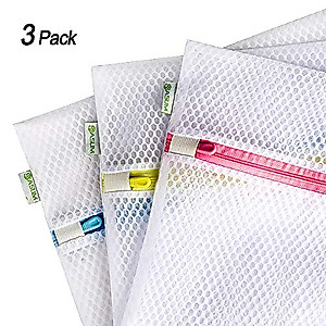 Laundry Bags, SASUM LIFE 3 Pack Zippered Mesh Polyester Wash Bags Premium Durable White for Jeans, Lingerie,Socks,Bra Sweaters, Coats in Washing Machine & Drier (Beehive)