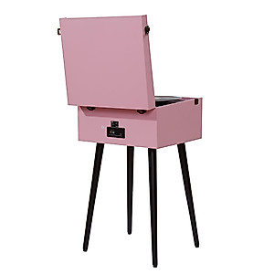 Arkrocket Discovery 3-Speed Bluetooth Record Player Retro Console Turntable with Built-in Speakers and Removable Legs (Pink)