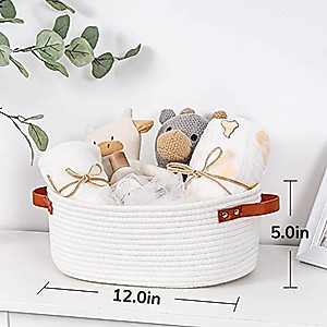 CHICVITA Small Woven Basket for Shelves, Cotton Rope Storage Basket Dog Toy Basket, Empty Gift Basket with Handles, White Toilet Paper Tank, 12 x 8 x 5 inches, 2 Pcs