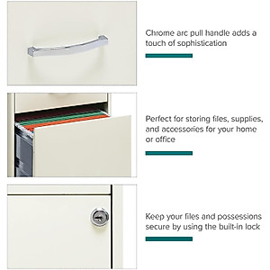 Scranton & Co 18" Deep 3 Drawer Metal Vertical File Cabinet, Letter Size, Locking, Home Office, in Pearl White