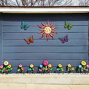 Daogtc Metal Sun Wall Art Decor-17.3 inches Rustic Retro Metal Sun Hanging Decoration for Indoor Outdoor,Metal Sun Art Sculpture for Home Garden Farmhouse Yard Patio Fence Living Room Bedroom(Red)