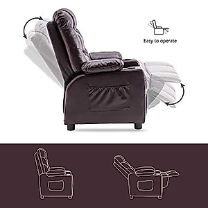 MCombo Big Kids Recliner Chair with Cup Holders for Boys and Girls Room, 2 Side Pockets, 3+ Age Group, Faux Leather 7366 (Dark Brown)