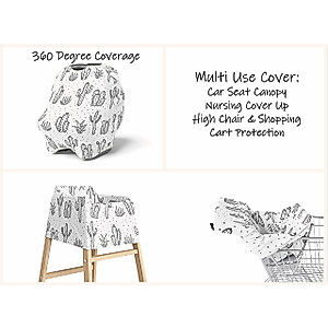 YayaTete Stretchy Multi Use Cover Cactus Car Seat Canopy Nursing Breastfeeding Cover Shopping Grocery Cart High Chair Cover Cacti Nursery Decor Baby Infant Boy,Black,White,Small