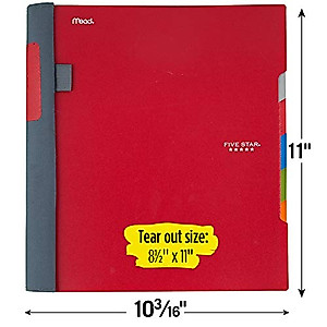 Five Star Advance Spiral Notebook, 5 Subject, College Ruled Paper, 200 Sheets, 11" x 8-1/2, Color Selected For You (06326)