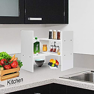 Hossejoy Wood Adjustable Desktop Storage Organizer Display Shelf Rack, Office Supplies Desk Organizer,White