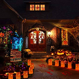 Stmarry 50 Pieces Halloween Luminary Bags, Flame Resistant Candle Bags, Jack-o'-Lantern Tea Light Candle Holders for Halloween Party Decorations