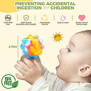 2 Pack Pop Stress Balls Fidget Toys, Fidget Ball Pop Squeeze Ball, Push Pop Bubble Squishy Ball Fidget Toy, Stress Relief Sensory Toys Bath Toys for Toddlers Game Balls Easter Gifts for Kids Adults