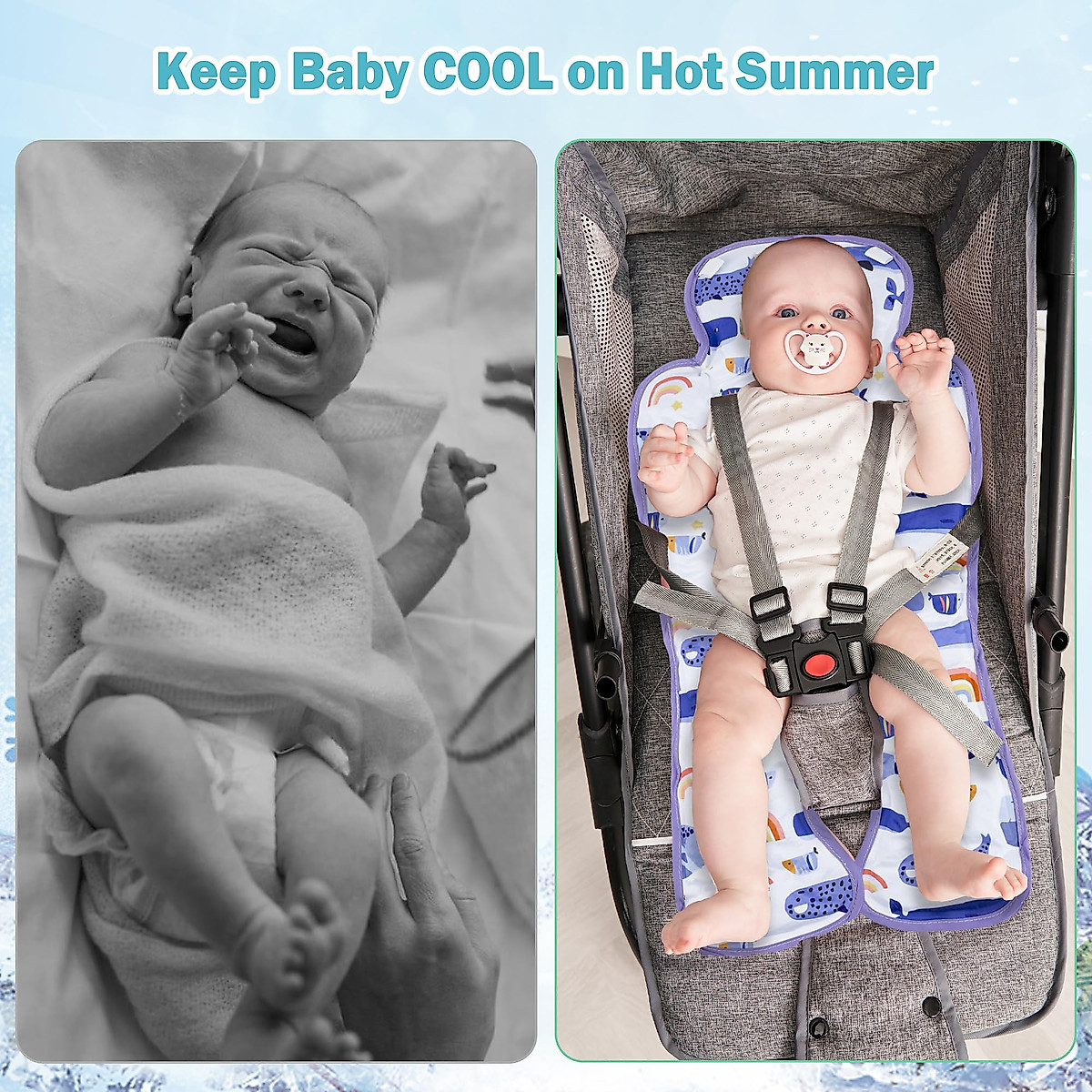 Gel Car Seat Cooler Pad,1 Pack Double Sides-Universal Baby Stroller Ice Cushion Mat,Summer cooling Seat Liner,Multifunctional Suitable for Baby Dining Chair,Child Safety Seat(Whale + Blue Dinosaur)