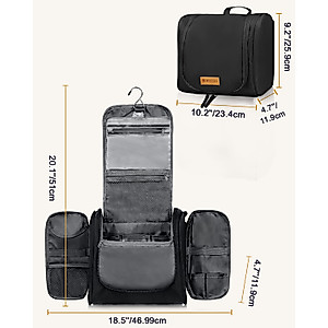 MULISOFT Toiletry Bag for Women and Men, Water-resistant Travel Makeup Bag with Hanging Hook, Compact Travel Toiletry Organizer Bag, Makeup Organizer Bag for Cosmetics, Dopp Kit Shaving Bag, Black