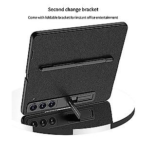 SHIEID Galaxy Z Fold 5 Case with S Pen Holder - Z Fold 5 Leather Case, Ultra -Thin Business Style Phone Case Compatible with Samsung Galaxy Z Fold 5 Case, Cloud Black