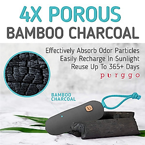PURGGO Bamboo Charcoal Air Purifying Bag - Last 365+ Days - Shoe Deodorizer, Odor Eliminator - No Chemicals - Air Freshener for Shoes and Closet - Remove Odor Naturally - [4 Pack] [Gray]