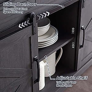 SinCiDo Bedroom TV Stand for 60 Inch TVs, Farmhouse Entertainment Center with 3 Drawers, Rustic Wood TV Console Cabinet with Sliding Barn Door for Bedroom, Living Room, Dining Room, Dark Grey