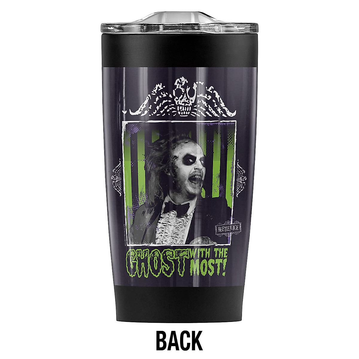 Logovision Beetlejuice Ghost Stainless Steel Tumbler 20 oz Coffee Travel Mug/Cup, Vacuum Insulated & Double Wall with Leakproof Sliding Lid | Great for Hot Drinks and Cold Beverages