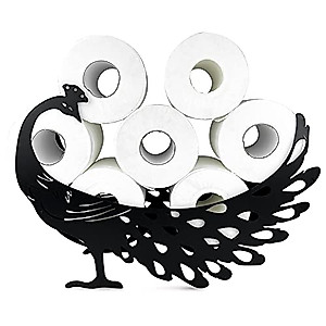 Sheep Toilet Paper Holder Stand Black Metal Bathroom Tissue Storage Wall Mounted Free Standing Shelf 8 Rolls Jumbo Novelty Waterproof Floor Wipes Shelves(Peacock)