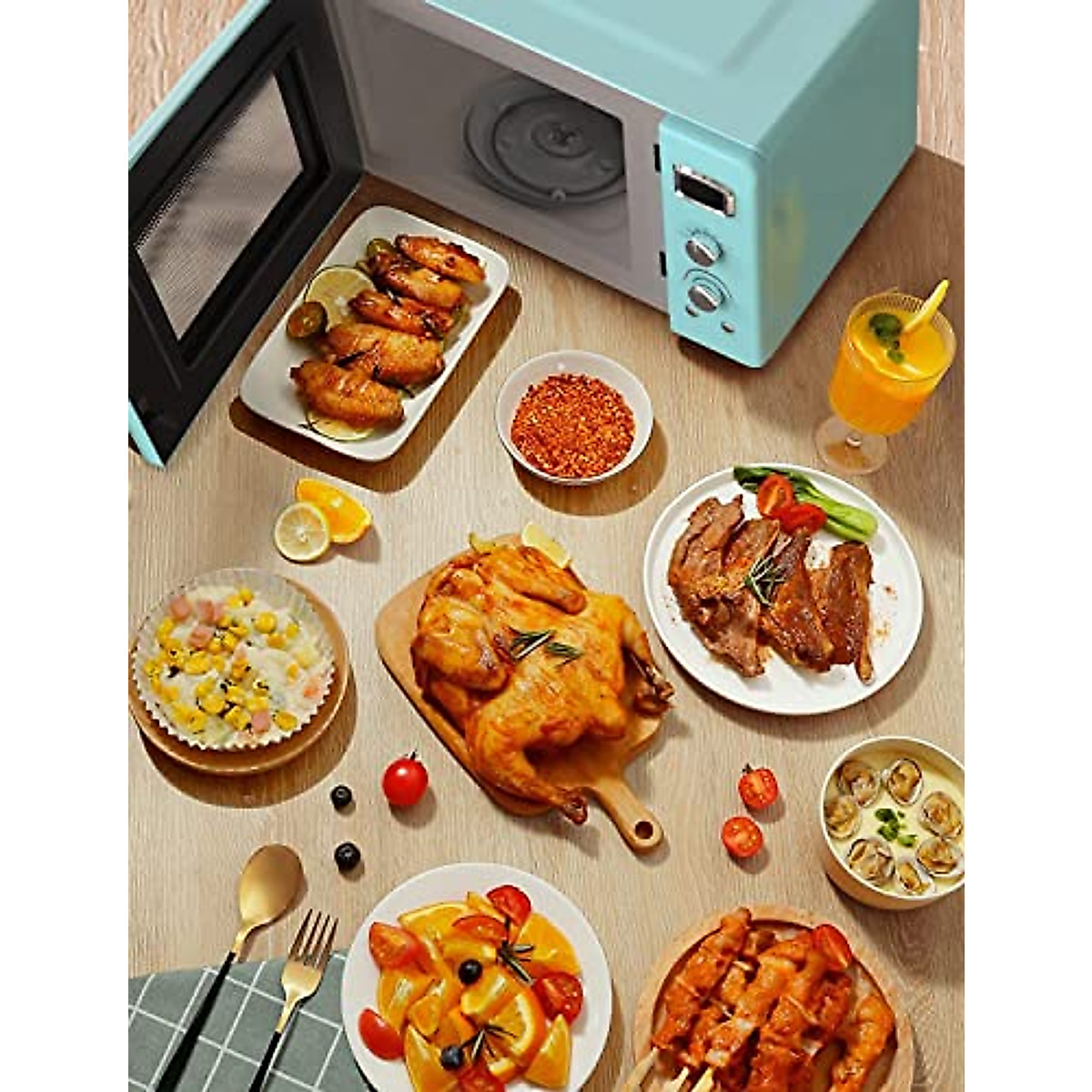 SIMOE Retro Countertop Microwave Oven, 0.9 cu.ft. 900 W Compact Micro-wave Oven with LCD display and 5 Micro Power