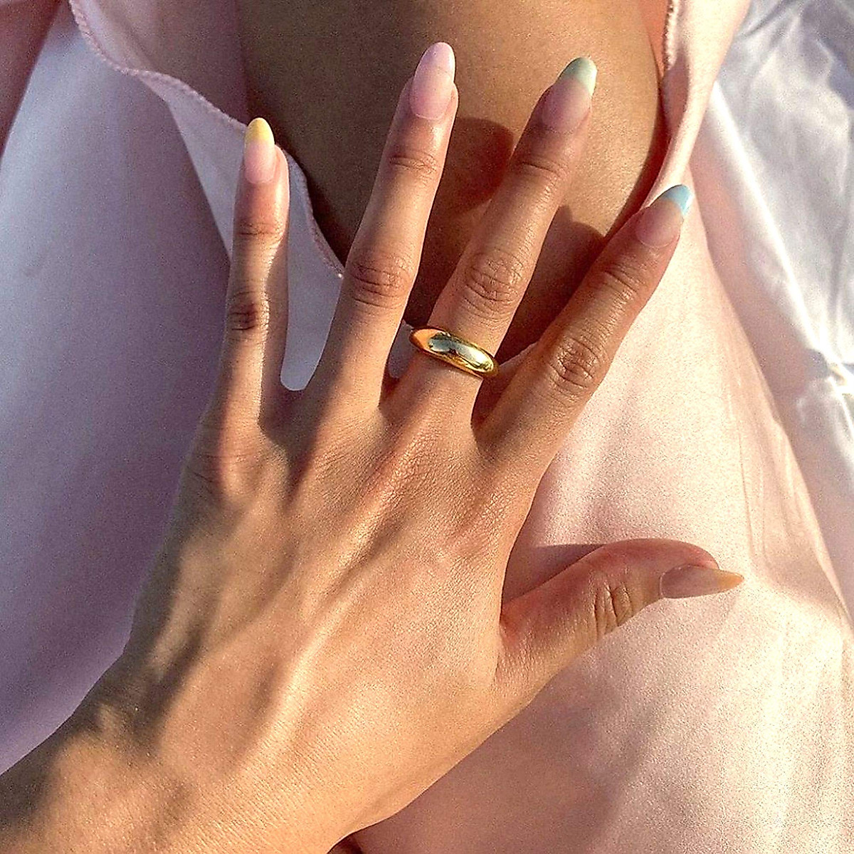 micuco Thick Chunky Dome Rings for Women 14K Gold Plated Statement Ring 14K Gold 7