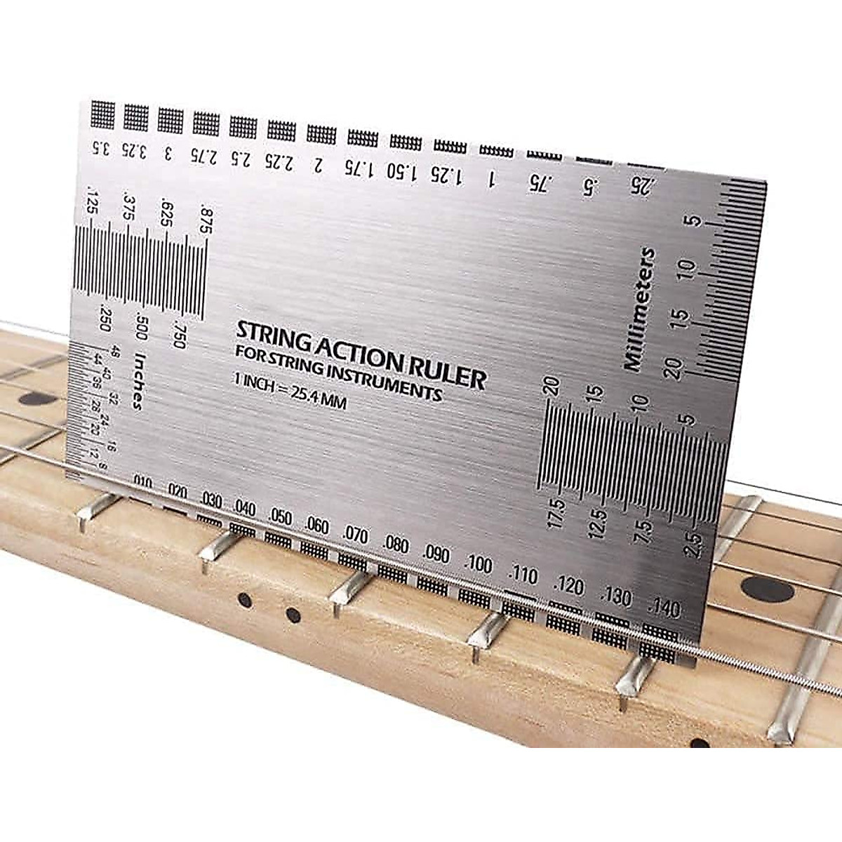 Jiayouy 4Pcs Luthier Tools Set Dual Scale Guitar Neck Notched Straight Edge String Action Gauge Ruler Fret Rocker Fret Leveling Beam for Guitar and Bass Setup Tool Stainless Steel