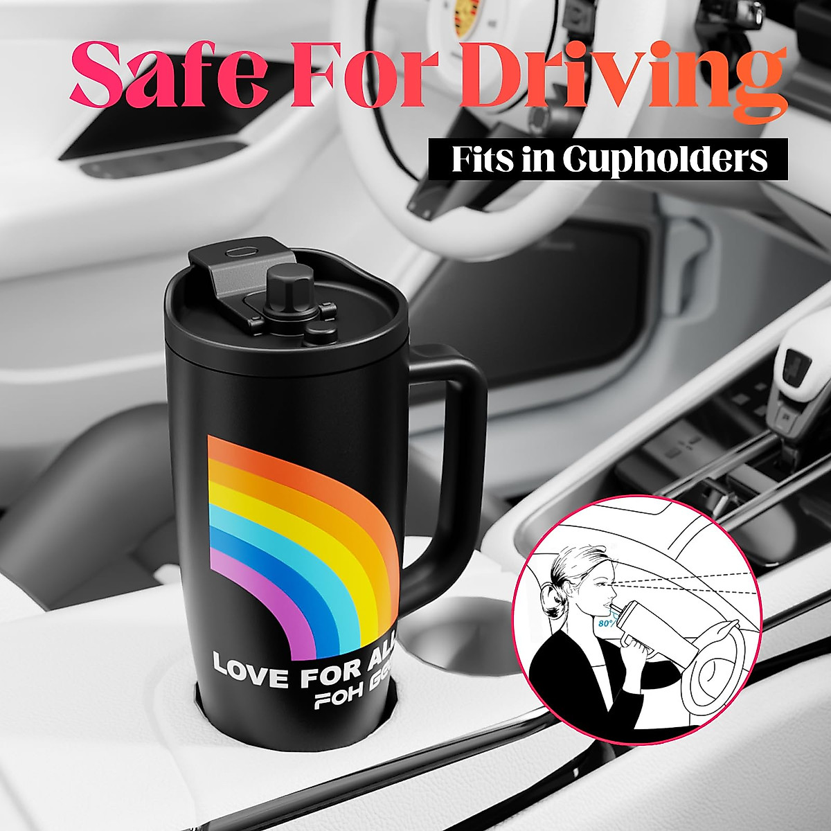 FOHGEE 40oz Tumbler with Handle and Straw Lid【Magnetic lid + Removable built-in straw】100% Leak-proof Travel Coffee Mug, Stainless Steel Insulated Cup, Keeps Cold for 24Hrs (ChillWave Black Velvet)