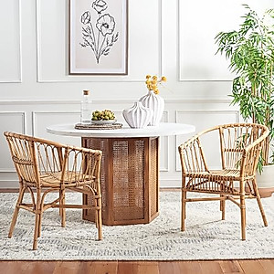 SAFAVIEH Home Adriana Coastal Honey Brown Wash Rattan (Set of 2) Accent Chair (ACH6505C-SET2)