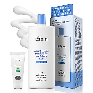 MAKEPREM Defense Me Daily Vegan Sun Fluid Non-greasy Calming Hydrating SPF 50+PA++++ Sunblock Reef-safe UV Broad Protection Sunscreen Blue Ray Sensitive Acne-Prone Oily Skin Face Body Korean Skincare