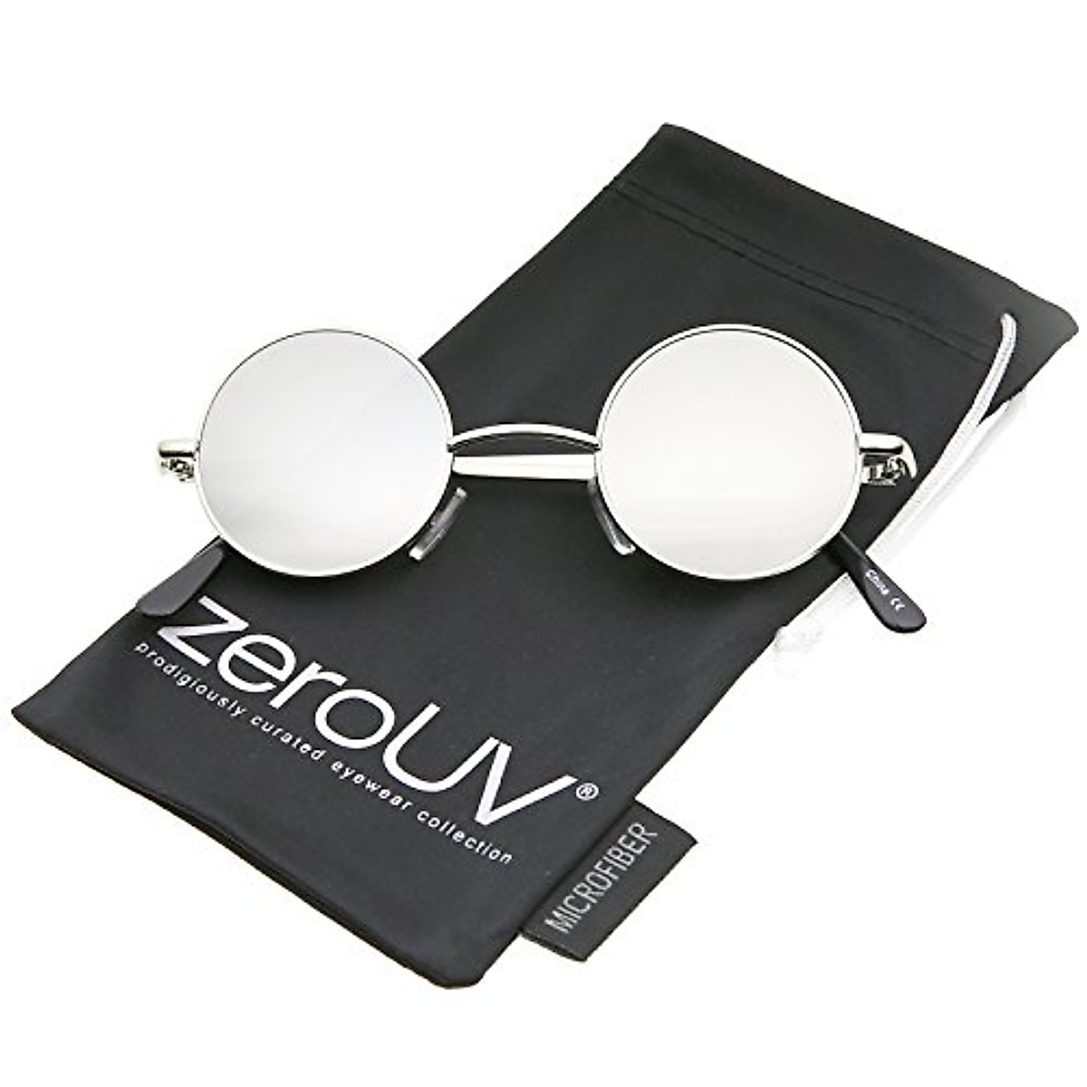 zeroUV Small Retro Lennon Style Colored Mirror Lens Round Metal Sunglasses 41mm (Silver/Silver Mirror)