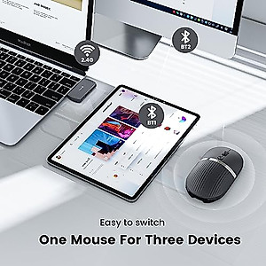 ProtoArc USB C Wireless Bluetooth Mouse, Multi-Device HubMouse for Business and Travel with Type C Hub Portable Silent Rechargeable Laptop Mouse for iPad, Tablet, MacBook, Surface Pro-Dark Gray