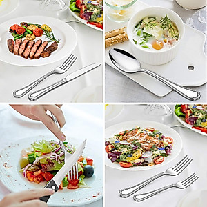 LIANYU 72-Piece Silverware Set with Steak Knives and Organizer Tray, Stainless Steel Cutlery Flatware Set for 12, Tableware Eating Utensils Set with Scalloped Edge, Dishwasher Safe, Mirror Polished