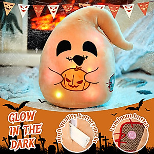 BSTAOFY 12'' Lighted Halloween Ghost Plush Pillow with Light up Pumpkin Lantern LED Halloween Pillows Home Party Decorations Nightmare Before for Toddler Kids