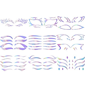 ANCIRS 9 Pack Holographic Stickers for Eye Makeup, Temporary Crystal Face Tattoo Eyebrow Stickers for Halloween Carnival Party Cosplay Music Festival Decoration