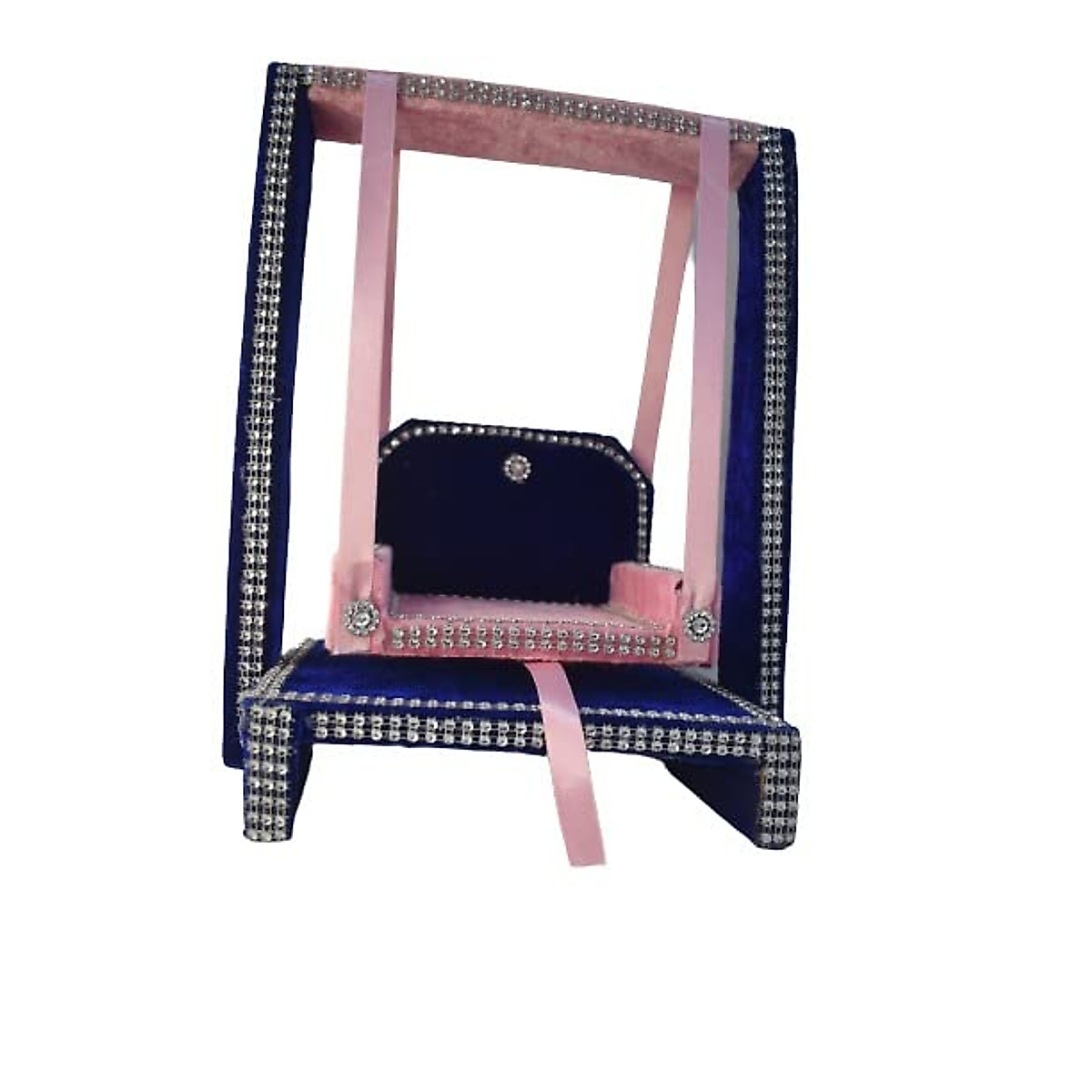 Wooden handicraft ladoo gopal jhula wooden handicraft laddu gopal jhula for pooja room home/office decor for janmasthmi with aashan, pink, H x W x D: 30 cm x 25 cm x 20 cm