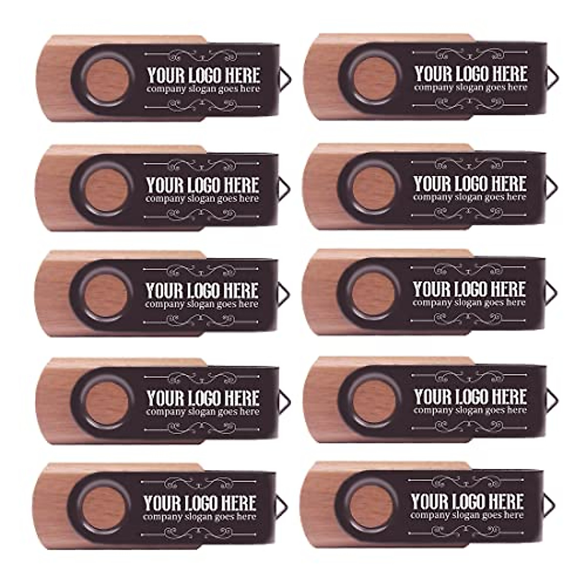 Wholesale Custom 8GB Wood Swivel USB Flash Drive 10 Pack, Personalized Custom Logo 8GB USB Memory Stick Thumb Drives with Free Laser Engraving for Wedding/Birthday/Anniversary - Walnut