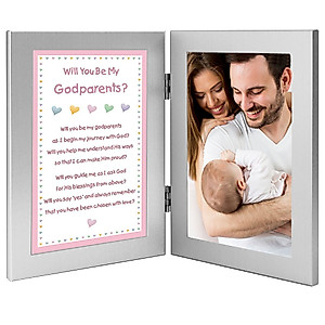 Poetry Gifts Will You Be My Godparents from Baby Girl Godchild, Add 4x6 Photo to Double Frame