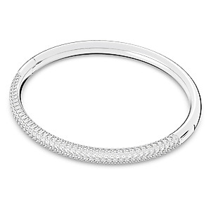 SWAROVSKI Dextera Women's Bangle Bracelet, Medium Bracelet with Clear Crystal Pavé on a Rhodium Finished Band with Hinge Closure