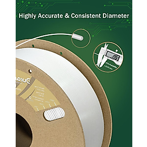 DURAMIC 3D PLA Filament 1.75mm White 1kg Spool, Jam-Free High Stifness 3D Printing Filament with Cardboard Spool, No-Tangling No-Clogging Dimensional Accuracy 99% +/- 0.03 mm