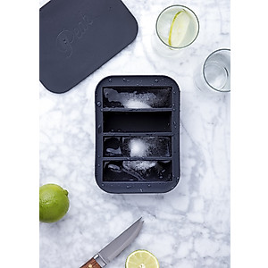 W&P Peak Silicone Collins Ice Tray w/ Protective Lid | Charcoal | Easy to Remove Ice Cubes | Food Grade Premium Silicone | Dishwasher Safe, BPA Free