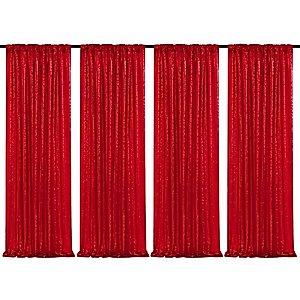 Red Sequin Backdrop Curtain 4 Pieces 2FTx8FT Glitter Christmas Wedding Decoration Party Photograph Background
