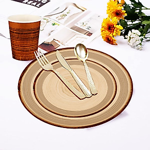 50Pcs Wood Grain Party Supplies Wood Paper Plates Set 9"Rustic Wood Slice Dinner Plates,7"Woodland Plates Camp-Fire Camping Party Supplies Woodland Baby Shower Lumberjack Birthday Party Decorations