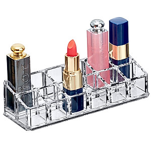 Amazing Abby - Glamour - 12-Slot Acrylic Lipstick Organizer, Lipstick Holder, Lip Gloss Holder, Cosmetic Storage Display, Perfect Storage Solution for Drawer and Vanity (Slot Size: 0.9" x 0.9")