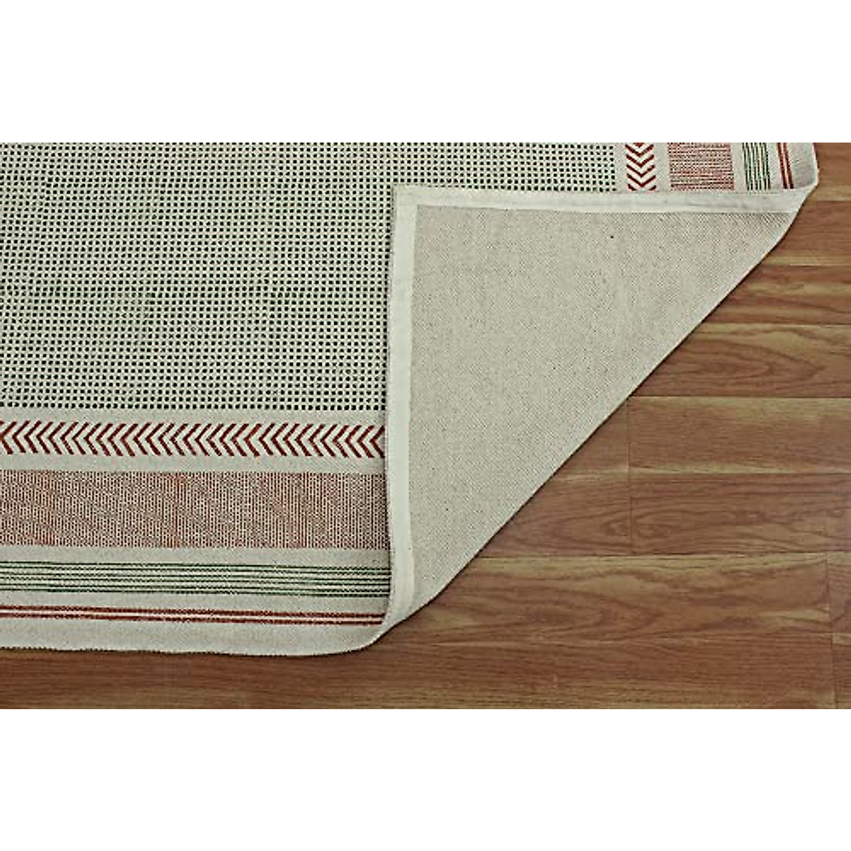 Casavani Hand Block Printed Cotton Dhurrie Geometric Green & Brown Area Rug Doormat Floor Rug Indoor Area Rugs for Bedroom Living Room Laundry Room 6x6 Feet Square