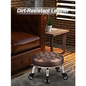 Lorvain Low Rolling Stool with Wheels, Roller Seat Short Stool with Universal Swivel Caster Wheels Leather Little Low Small Stools on Wheels for Home Garage to sit on- Mesh Brown