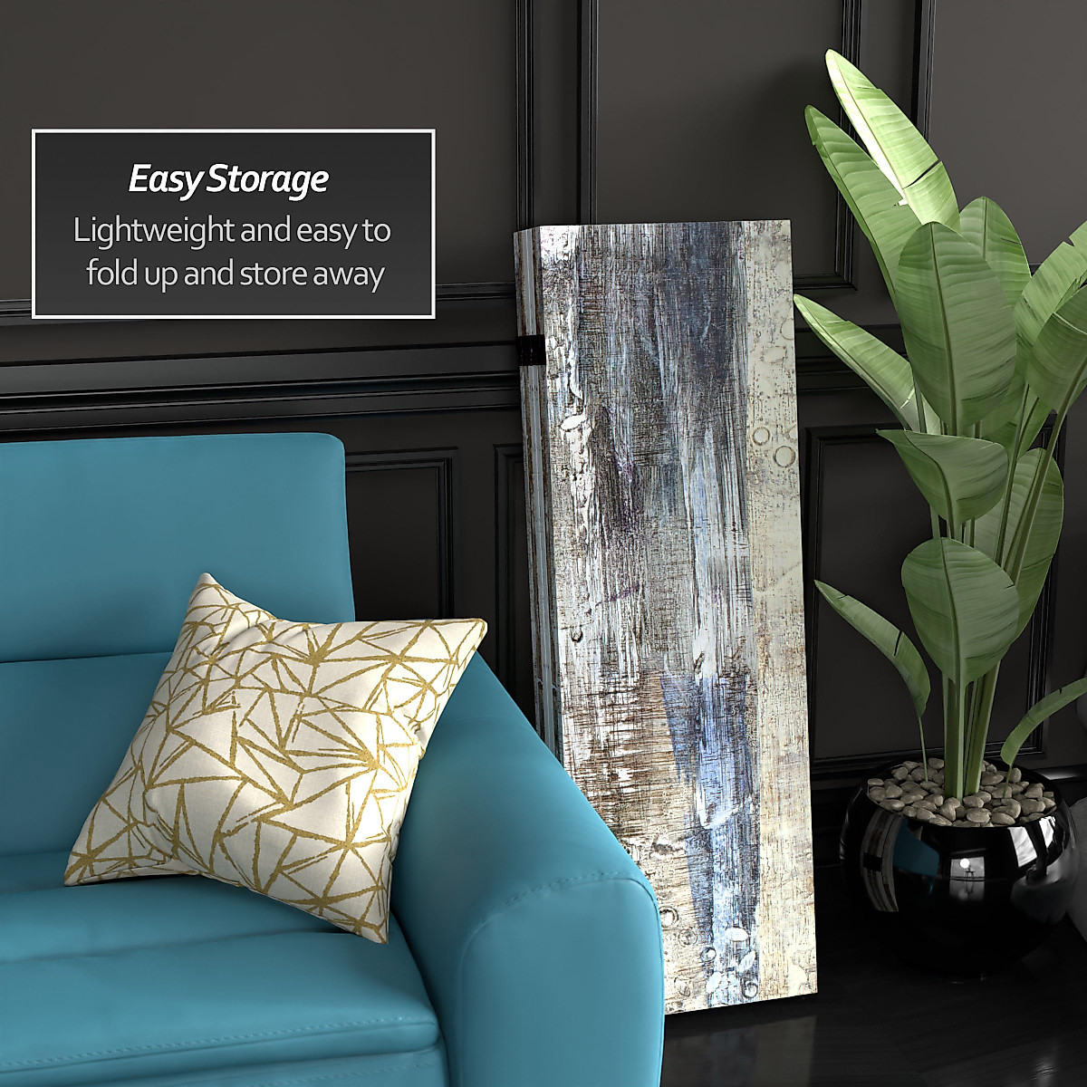 Red Lantern 4 ft. Short Double Sided Winter Woods Canvas Folding Screen 6 Panel Freestanding Partition and Separator for Modern and Contemporary Bedroom, Home Office, Studio, Dorm, Apartment