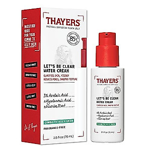 THAYERS Let's Be Clear Water Face Cream, Moisturizer with Azelaic Acid and Hyaluronic Acid, Skin Care for Combination to Oily Skin, 2.5 Oz