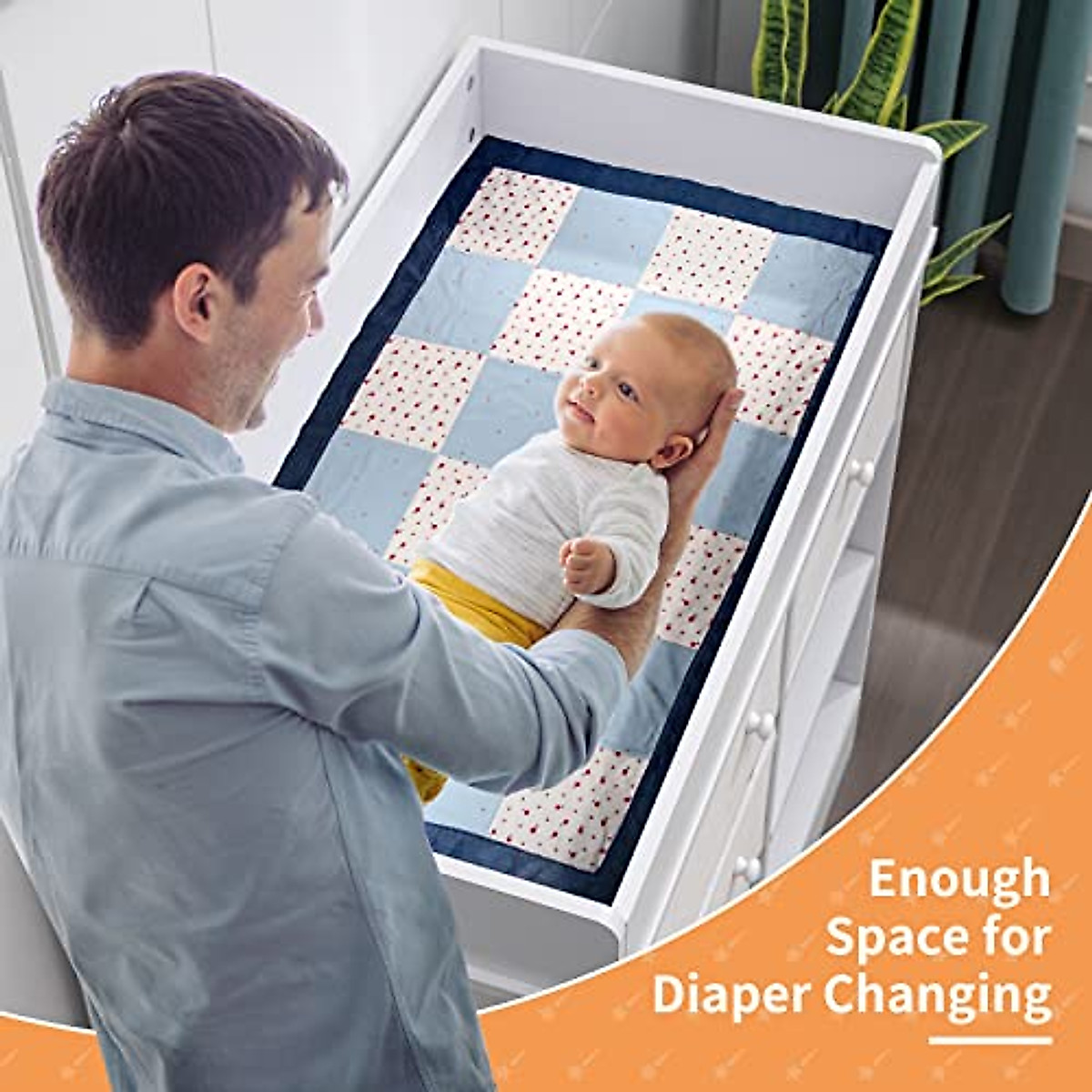 Changing Table with 4 Drawers, Changing Table Dresser with Changing Top and 2 Shelves, Infant Baby Diaper Changing Station for Nursery Bedroom Living Room, Diaper Changing Station