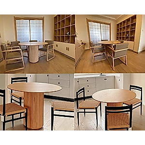 LAKIQ Modern Round Dining Table 35.5’’ Wide Pedestal Dining Room Table Contemporary Wooden Kitchen Dining Table for Small Space Small Apartment(Brown)