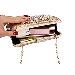 Womens Fashion Luxury Sparkly Rhinestone Sequin Glitter bag Clutch Evening Handbag Shoulder Bags Purse for Wedding Bridal Party Prom (gold)
