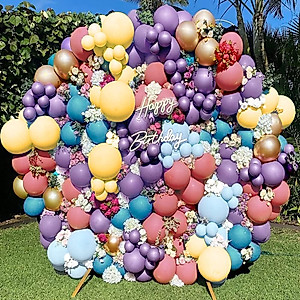 Pastel Balloon Garland Kit Rose Gold Purple Chrome Metallic Dusty Pink Rose Blue Macaron Yellow Balloon Arch Kit for Birthday Baby Shower Garden Party Wedding Wild Flower Picnic Decoration